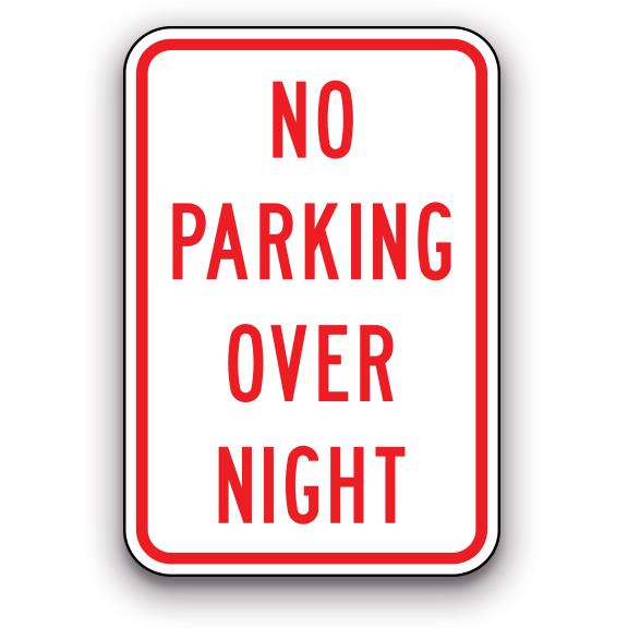 Sign - No Parking Over Night, Red Font | Safety Decals